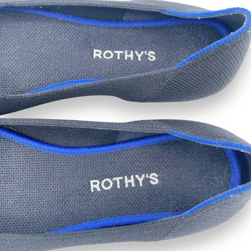Rothy's | Shoes | Rothys The Flat In Solid Black With Royal Blue Trim ...